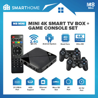 M8 Mini 1+8GB Smart TV Game Box Android 10 4K HD 2.4G WiFi TV Box 5000+ Classic Games PS1 3D ...