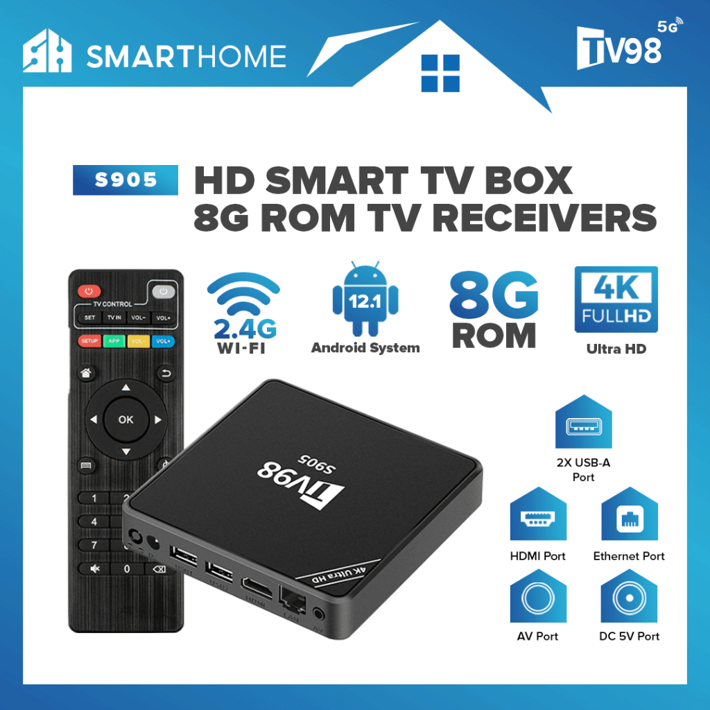 TV98 S905 4K HD Smart TV Box2.4G WiFi 1+8GB Android 7 Media Player Set ...