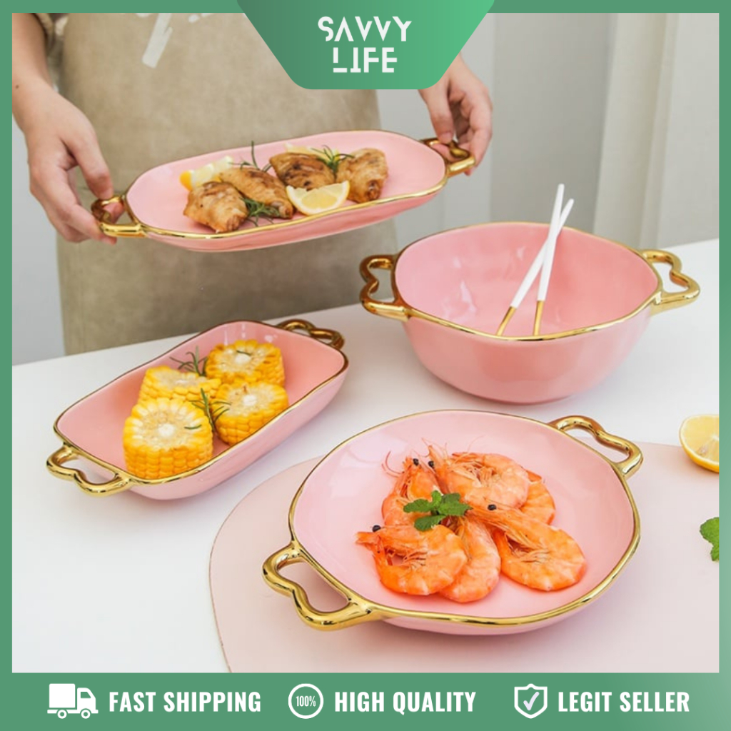 Nordic Ceramic Dish Plate With Dual Handle 10 Inches | Shopee Philippines