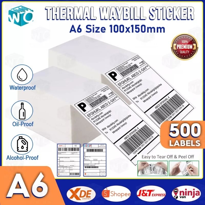 Waybill Sticker Flat A6 100mm x 150mm 500sheets (max 20 packs) | Shopee ...
