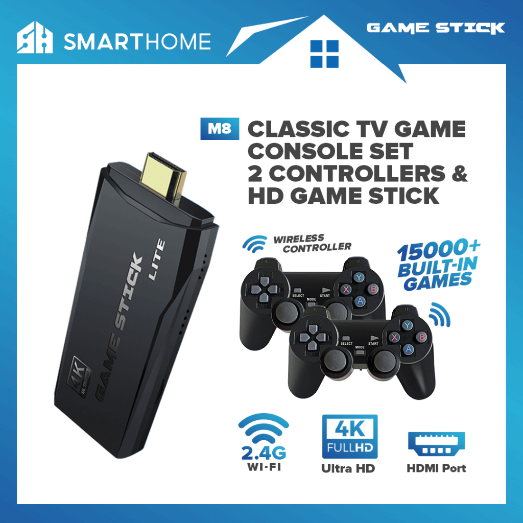 M8 Game Stick 15000+ Classic Games 4K HD Video Game Console 2.4G Dual ...