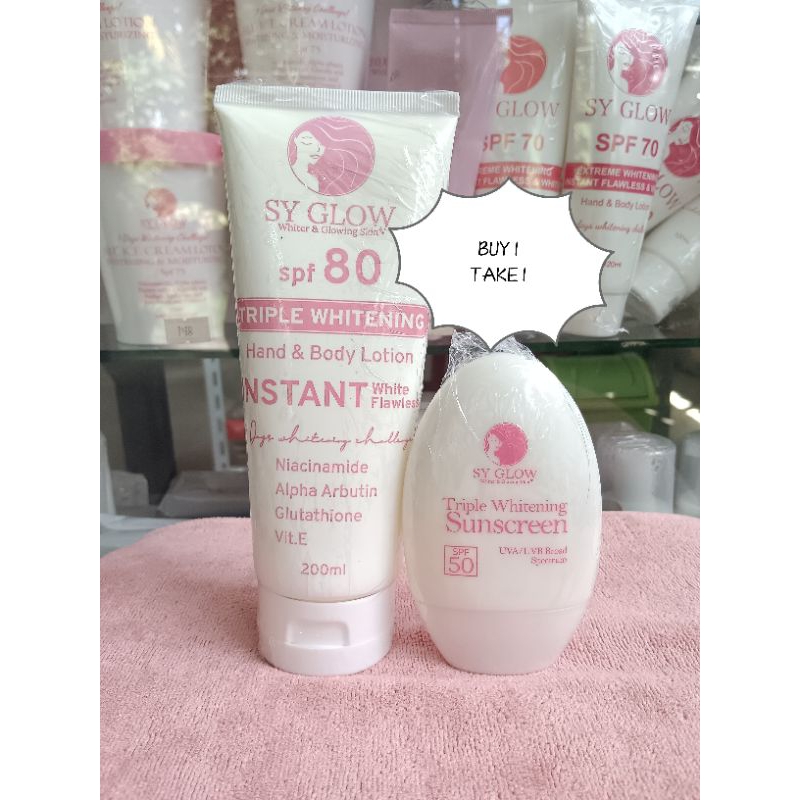 SY GLOW TRIPLE WHITENING Instant white LOTION SPF80 + SUNSCREEN SPF50 | Shopee Philippines
