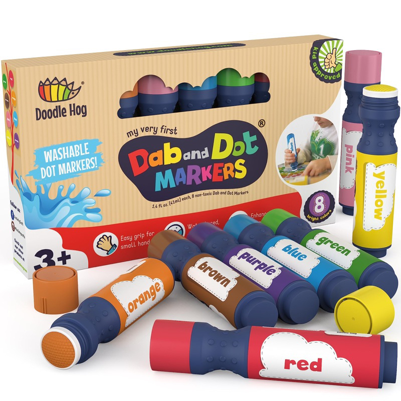 DOODLE HOG Washable Dot Markers for Toddlers Kids Preschool | 8 Colors ...