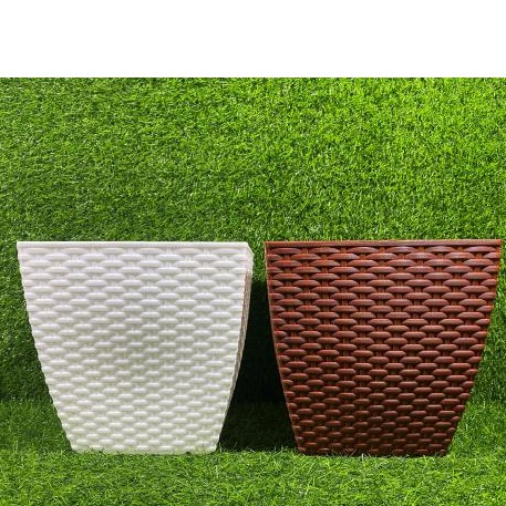 #580 Rattan Design Flower Plastic Pot (White/Brown Only) | Shopee ...