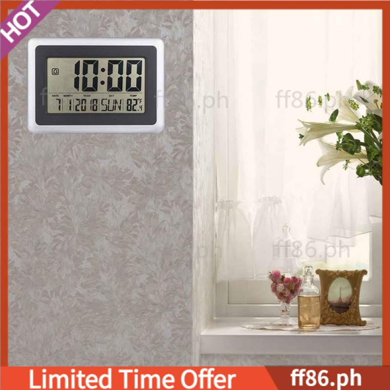 LCD Digital Large Wall Clock Thermometer Desk Calendar Time Alarm ...