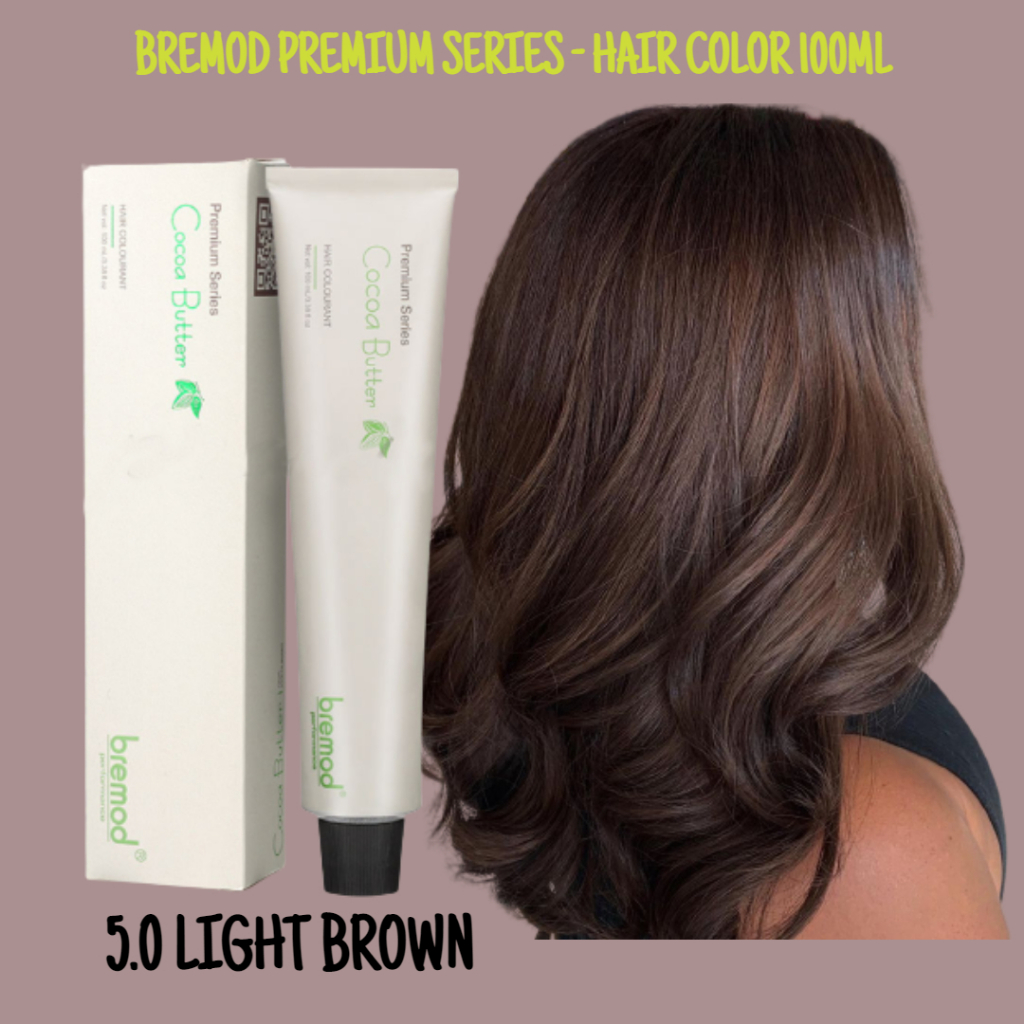 BREMOD PREMIUM COCOA BUTTER HAIR COLOR 5.0 LIGHT BROWN (100ML) | Shopee ...