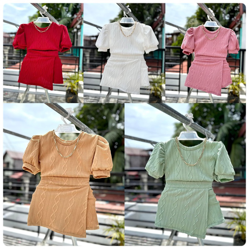 Kids Terno Puff Sleeves & Skort | Shopee Philippines