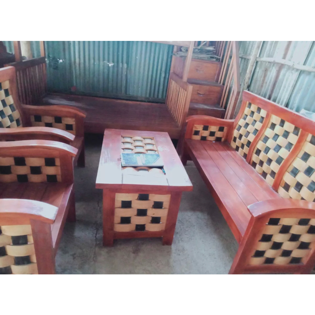 Sala set woven design 4pcs (1longbench, single, 1center table) | Shopee ...