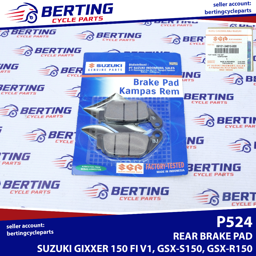 SGP REAR BRAKE PAD Suzuki GSX-R150 GSX-S150 Gixxer FI V1 Genuine 69101 ...