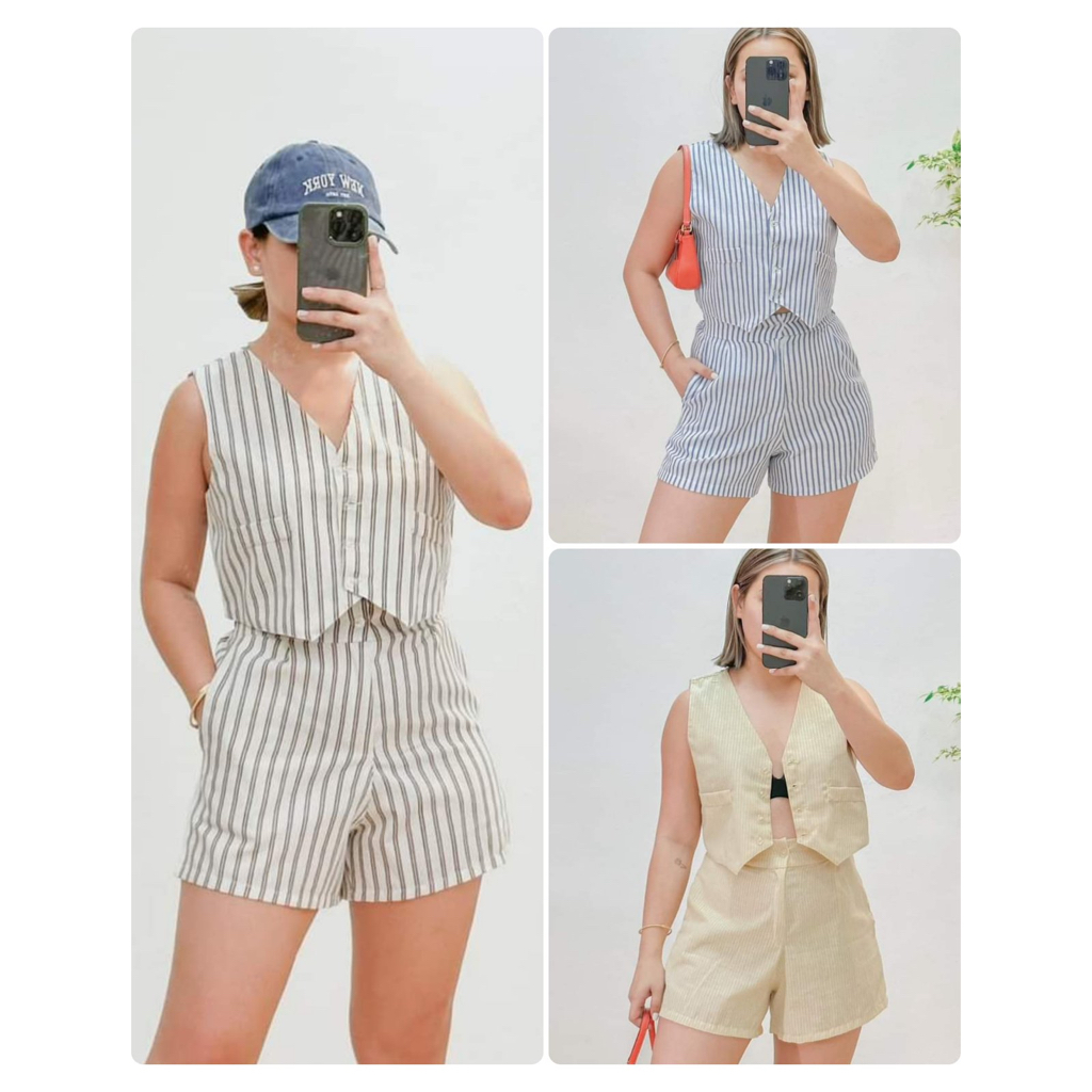 Tracy Vest and Shorts Coordinates | Striped Print Vest Blazer and ...