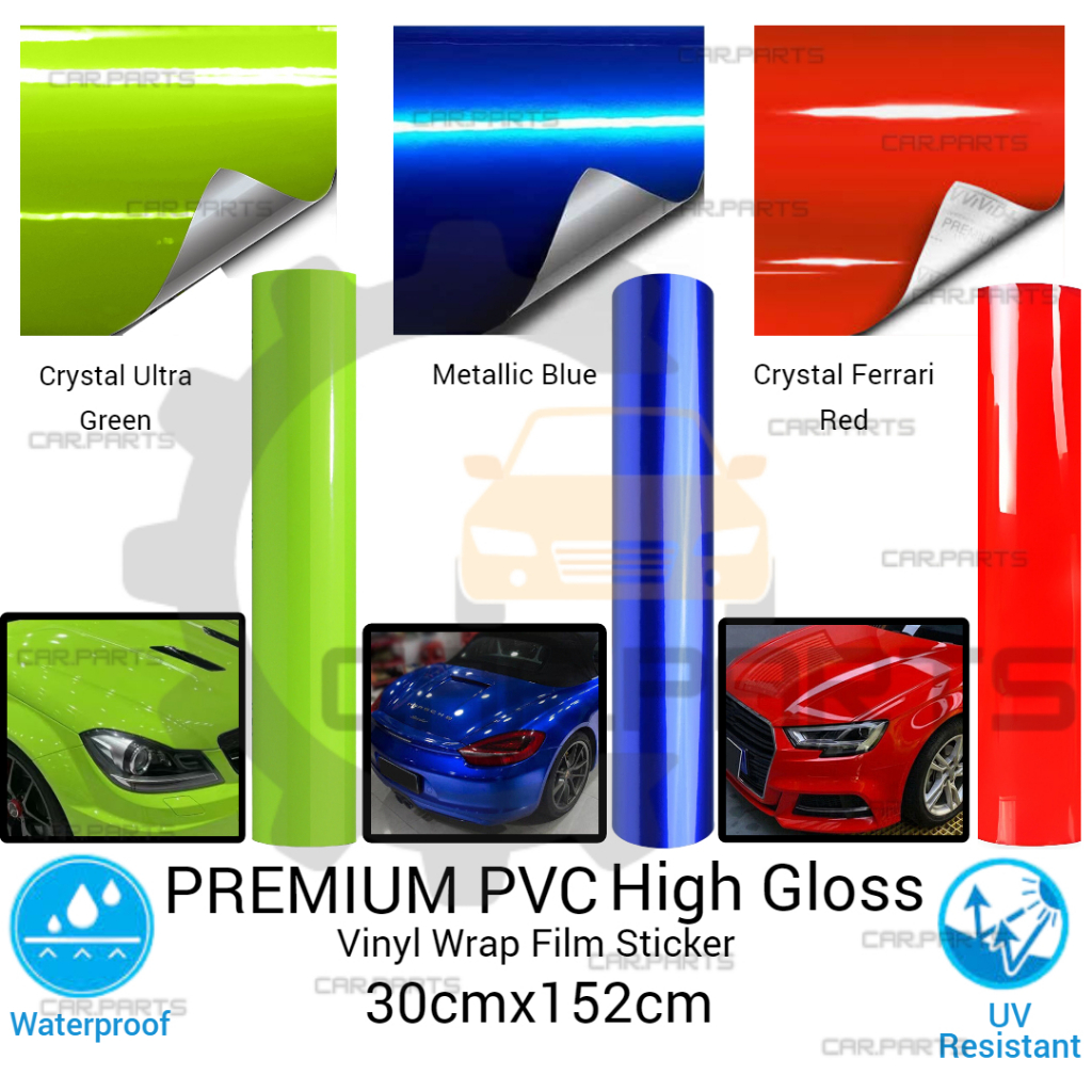 CP 30cm*152cm PVC High Glossy Plain Vinyl Wrap Film CAR Sticker Decals ...