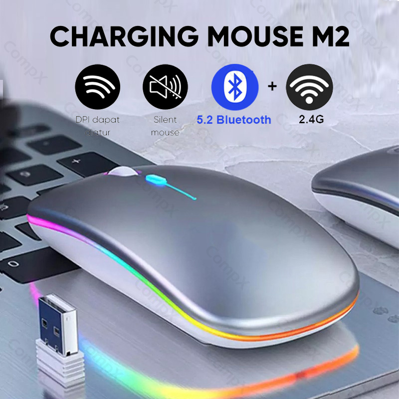 RGB Light Wireless Mouse Adjustable DPI Bluetooth Mouse USB Wireless ...