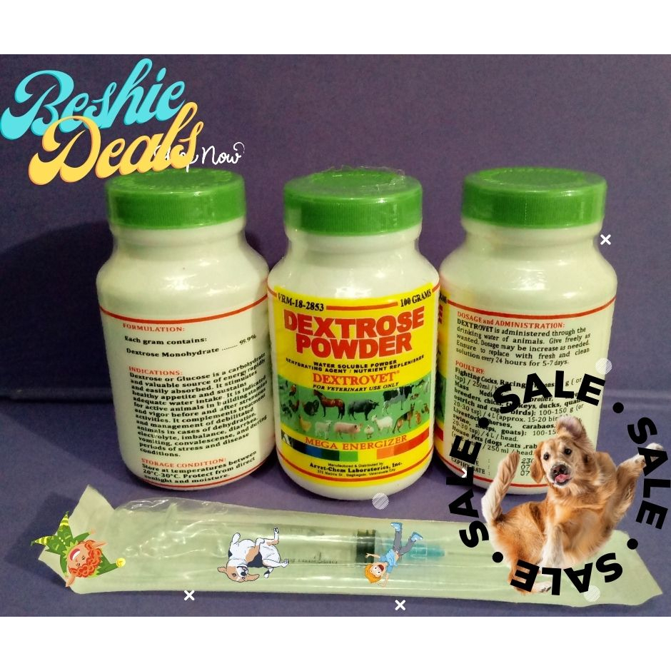 DEXTROVET Dextrose Powder 100g with 1 FREE 3ml SYRINGE | Shopee Philippines