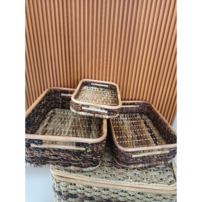 NEW RATTAN ABACA WEAVE TRAY/ORGANIZER Set of 3/NATIVE ORGANIZER ...