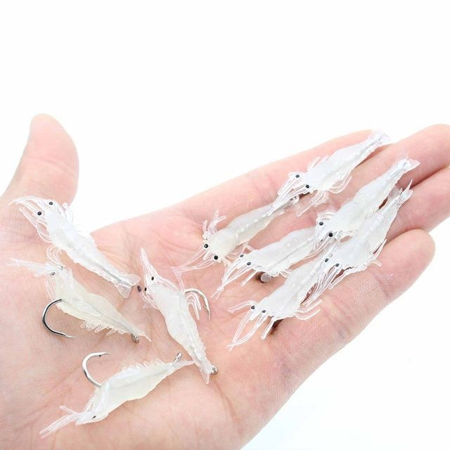 15Pcs Shrimp Lure With Hook and Free Lure Box 5 Color Soft Bait Fishing Lure Artificial Bait ...