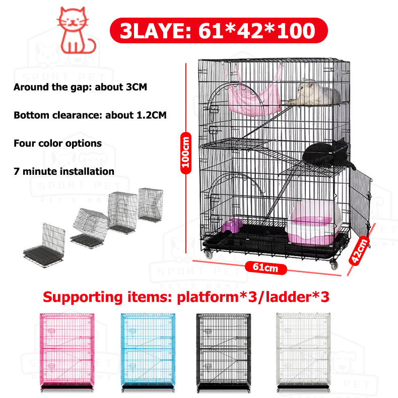 Cat Cage With Litter Box Easy Assemble Cage Pet 2/3/4 Layer Foldable ...