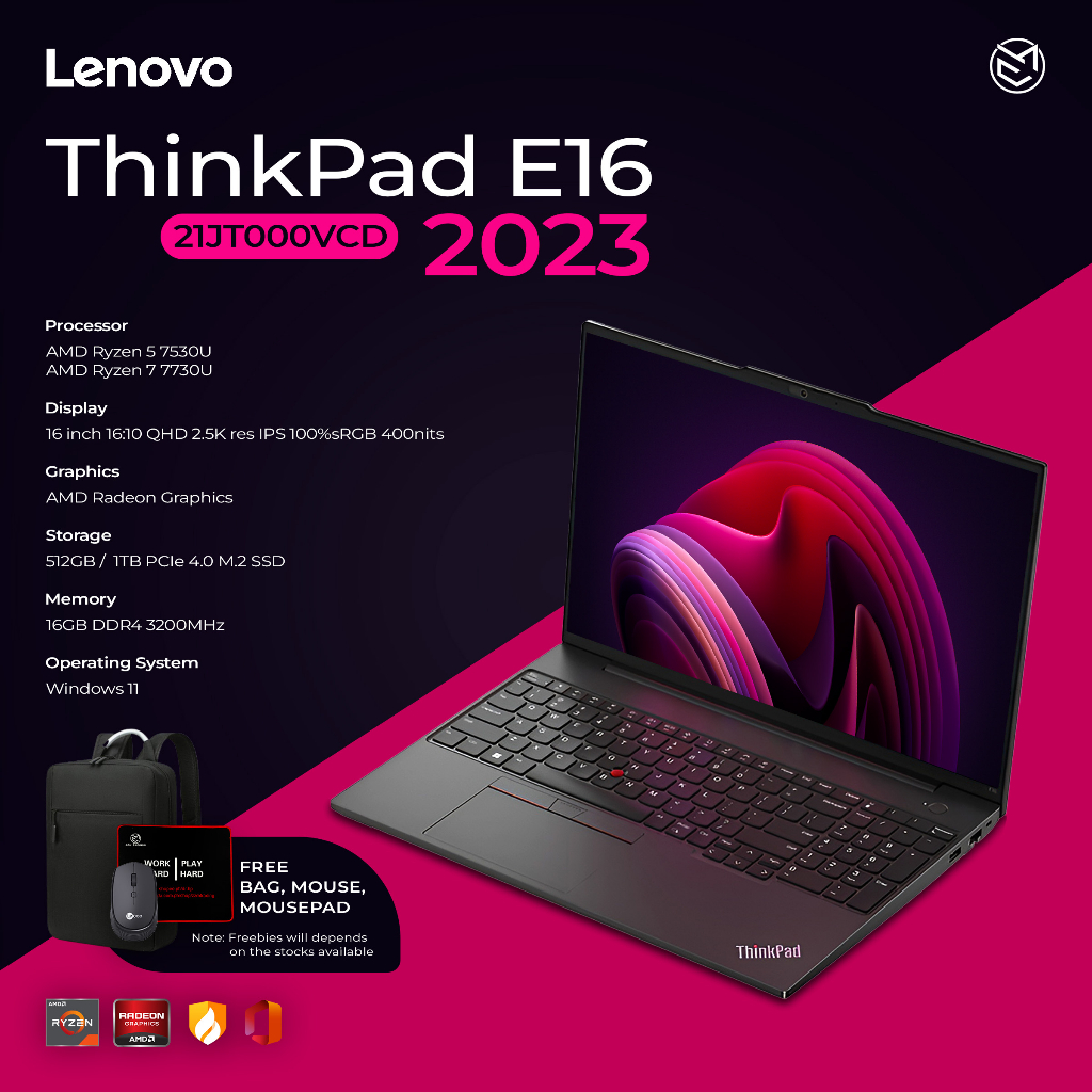 Lenovo ThinkPad E16 2023 AMD Ryzen CPU Radeon Graphics 16GB RAM 512GB ...