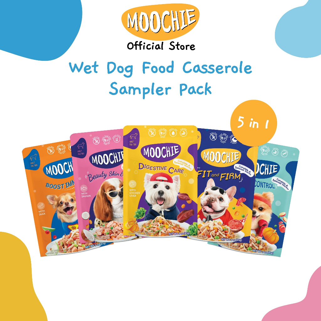 Moochie Wet Adult Dog Food Casserole 5 Flavors in 1 Sampler Bundle 85g ...
