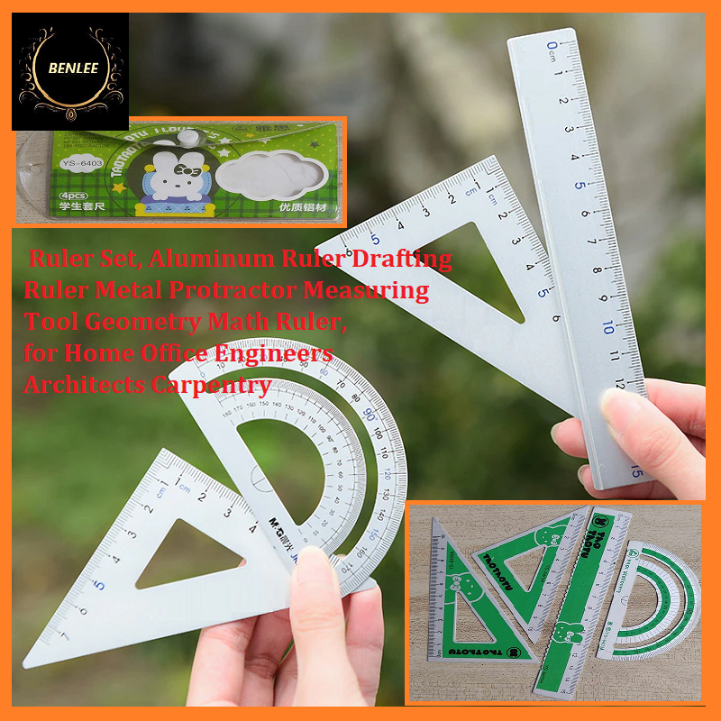 Ruler Set Aluminum Ruler Drafting Ruler Metal Protractor Measuring Tool ...