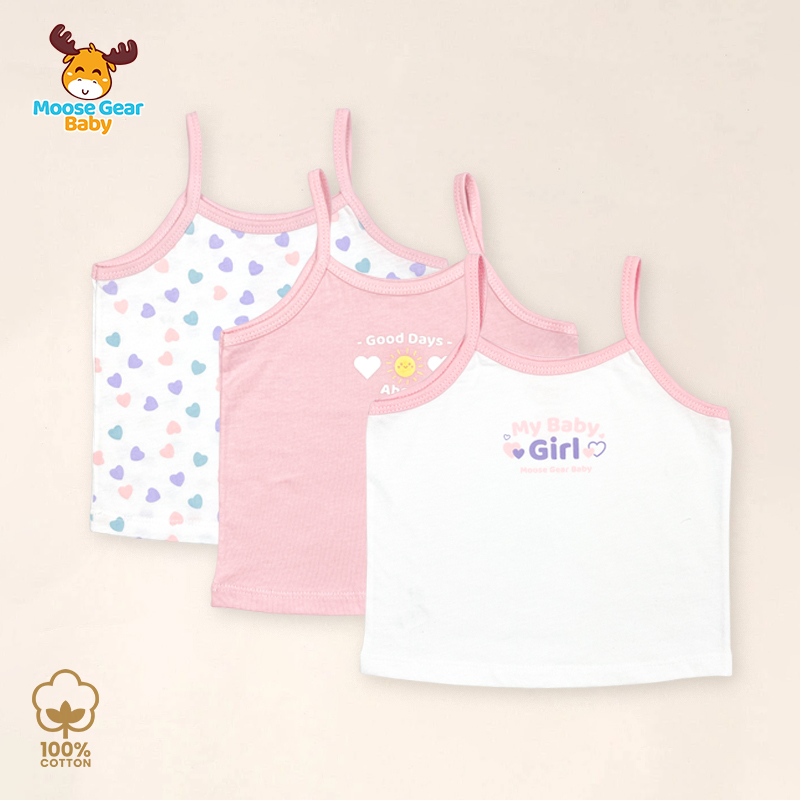 Moose Gear Baby - 3 Pcs Pink/White Strappy Sando Tank Set for Girls ...