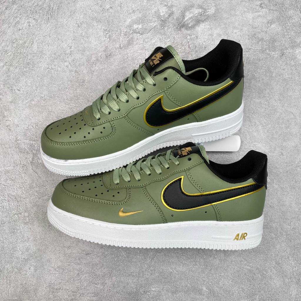 Nike Air Force 1 ’07 Double Swoosh "Olive/Gold" Low Cut Casual Sneakers ...
