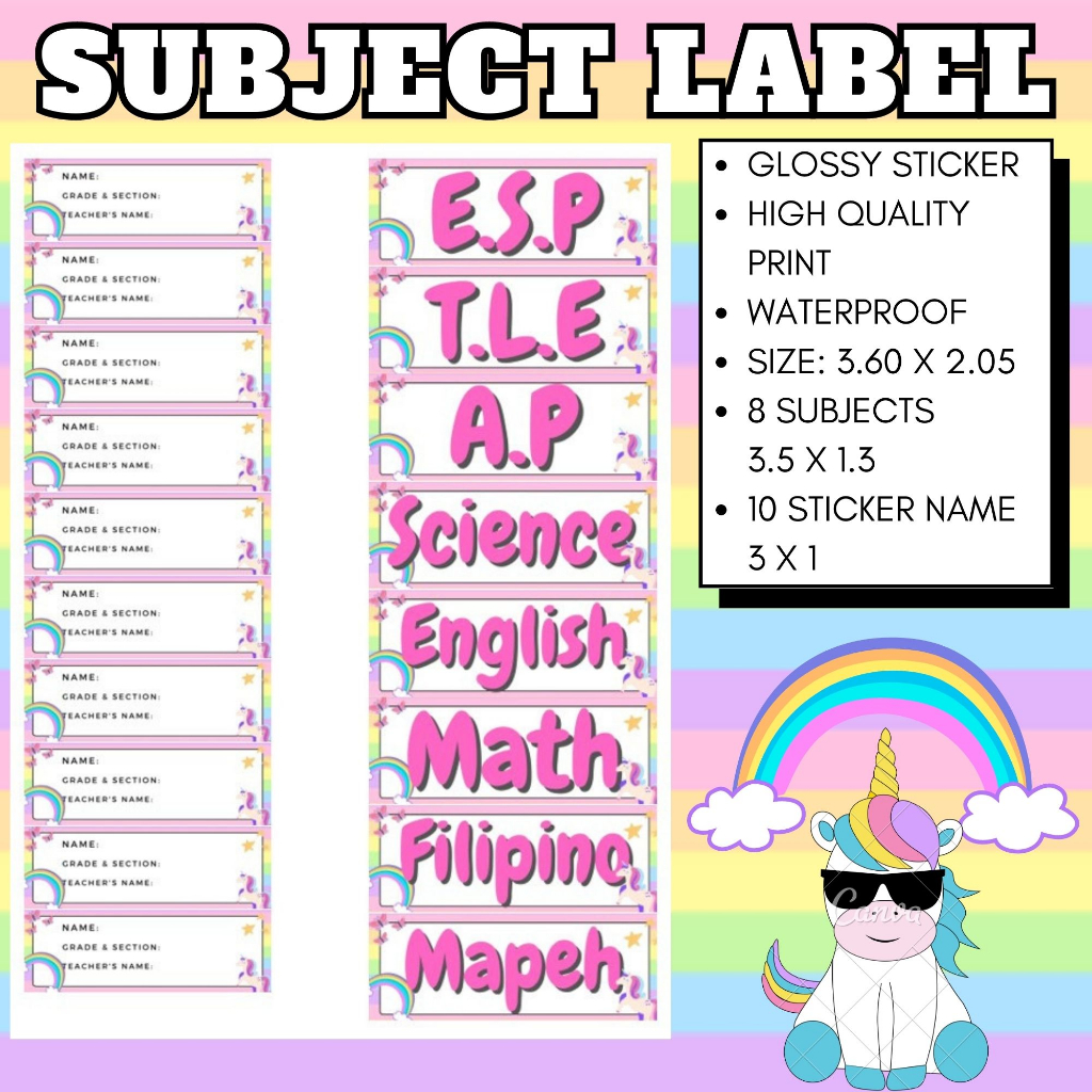KUTKUTIN - 1 UNICORN THEMED SUBJECT LABEL / SUBJECT STICKER AND NAME ... KUTKUTIN - 1 UNICORN THEMED SUBJECT LABEL / SUBJECT STICKER AND NAME ...