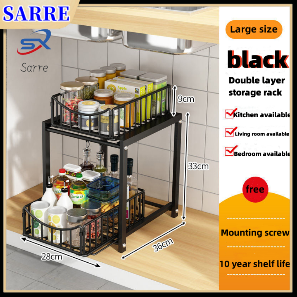 Under Sink Rack Kitchen Full Steel Sliding Cabinet Rak Dapur Basket ...