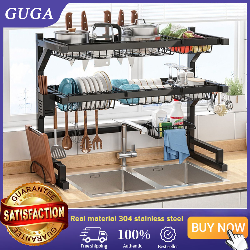Guga Stainless Steel Kitchen Organizer Rack Shelf Multi-Function Drain Rack Bowl And Chopstick ...