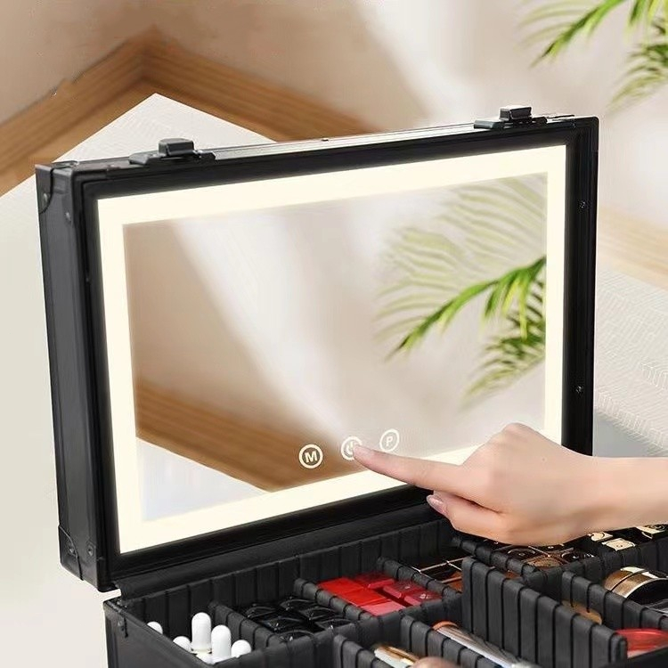 Fashion makeup case with mirror tricolor LED light studio makeup artist ...