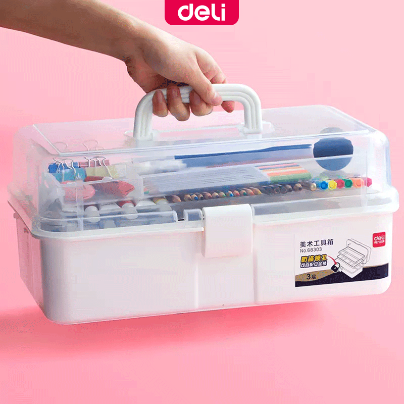 Deli Painting Toolbox Accessories Multifunctional 3-Layer Suitcase Art ...