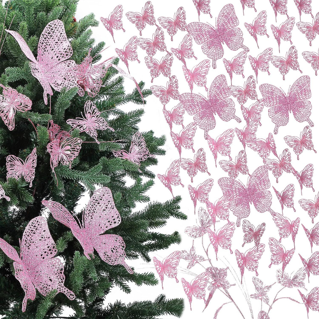 Glitter Butterfly Christmas Tree Ornaments Hollow Butterfly Christmas ...