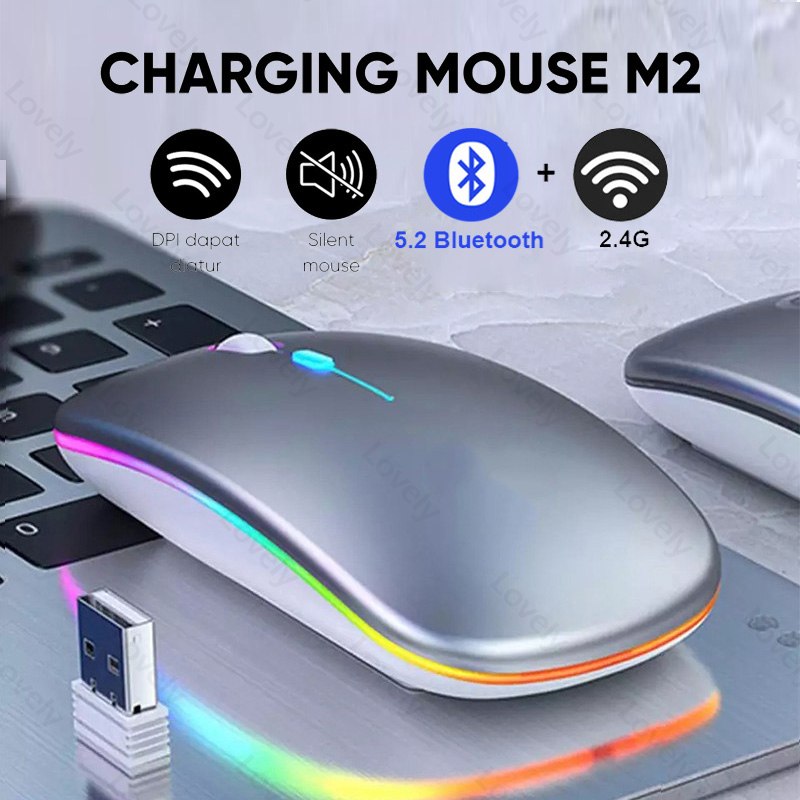 2.4G Silent Wireless Mouse Rechargeable 1600 DPI RGB LED Backlit Isi ...