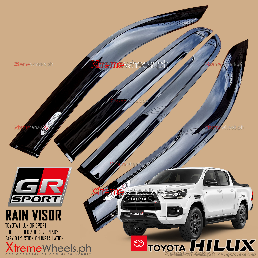 Toyota Hilux All Unit 2016-2025 Gazoo/ GR Slim Type Black Rain Door ...