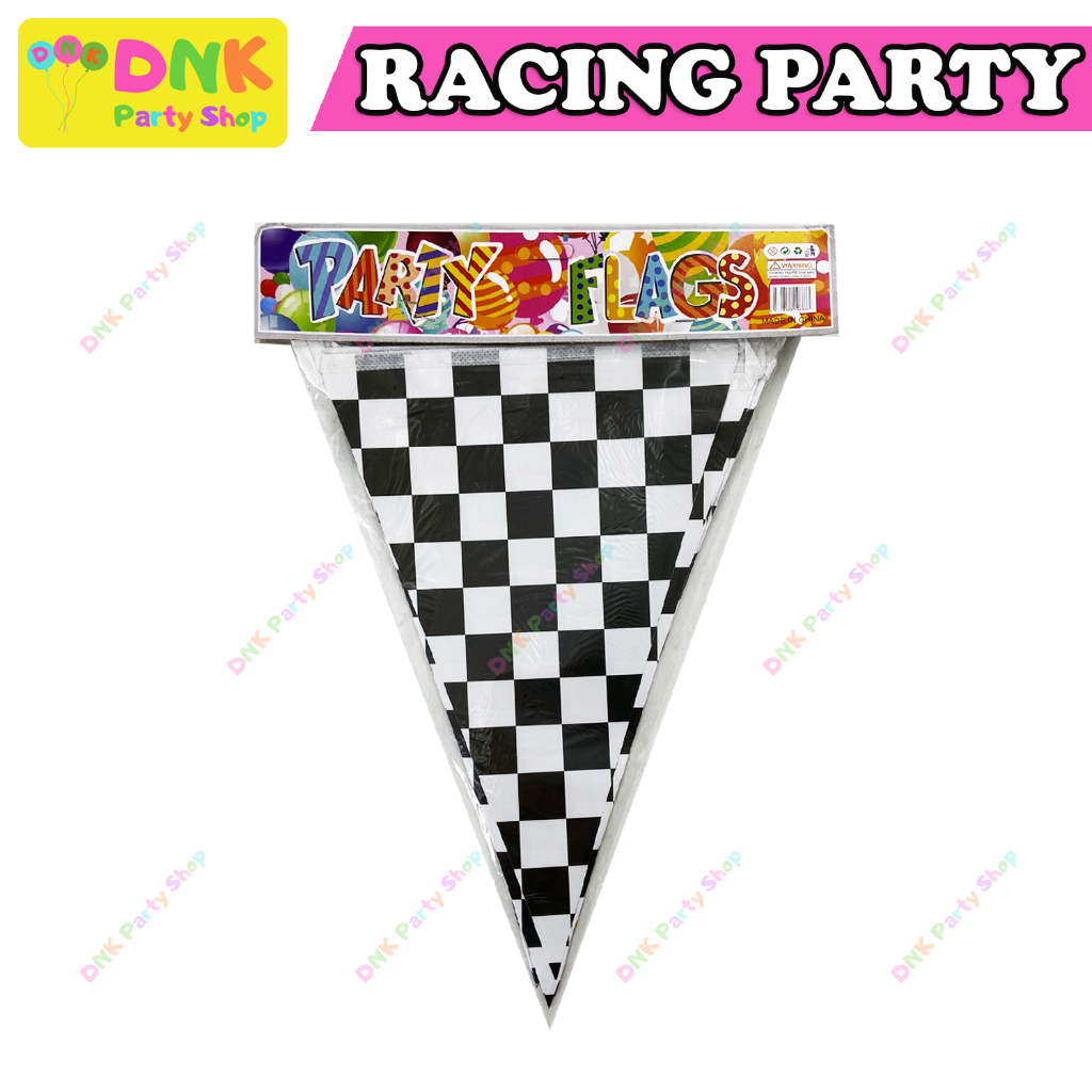 Cars Racing Checkered Black White Party Decor Happy Birthday Banner ...