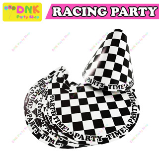 Cars Racing Checkered Black White Party Decor Happy Birthday Banner ...