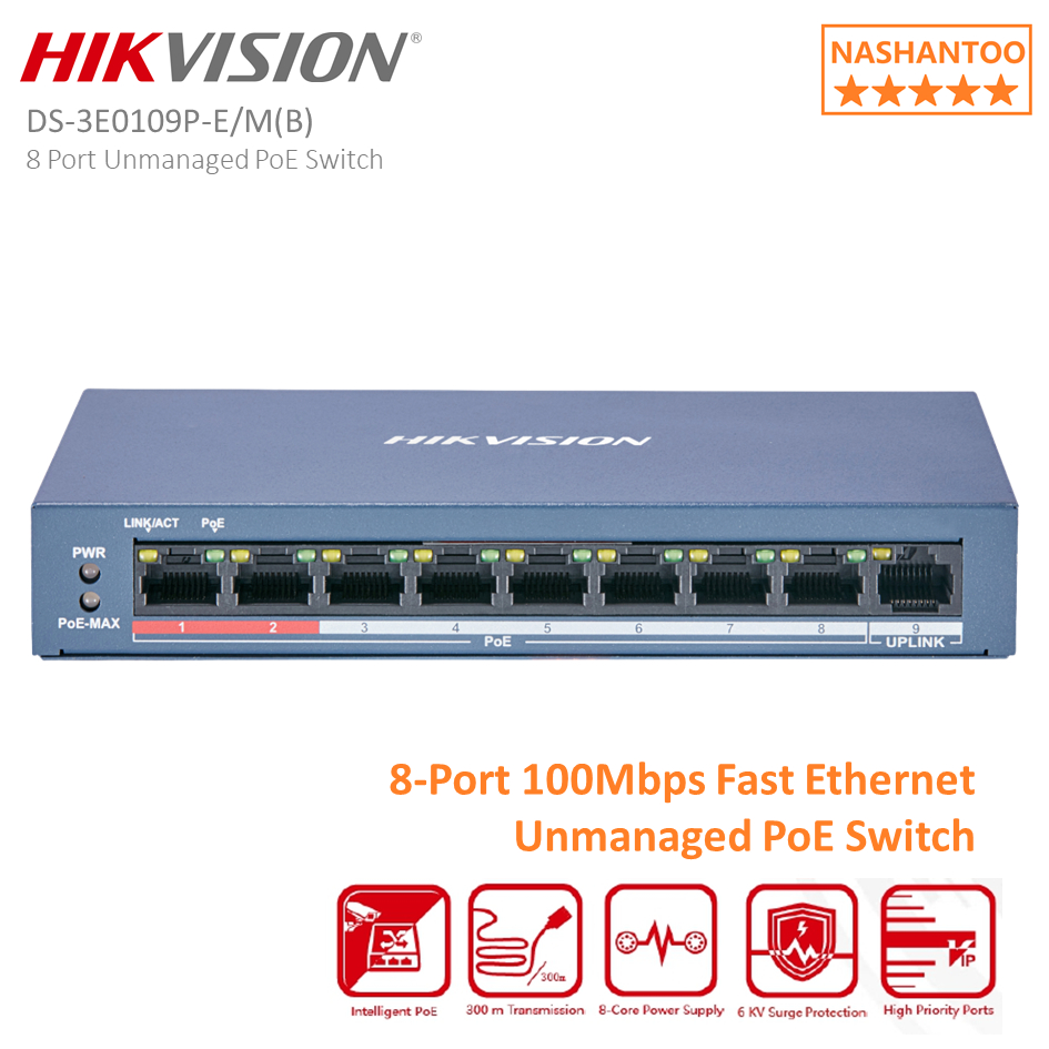 Hikvision DS-3E0109P-E/M 100 Mbps 8Port Long-range Unmanaged PoE Switch ...