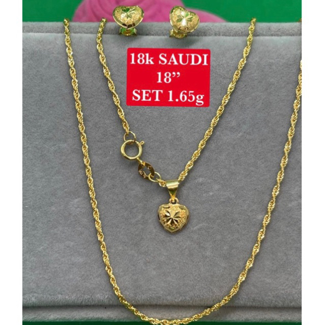 COD PAWNABLE 18k SAUDI GOLD SET ( CHAIN PENDANT & EARRING ) | Shopee ...