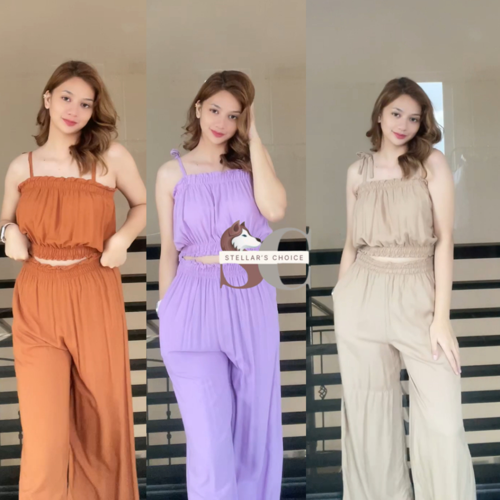 SC107 Multiway Top and Wideleg Pants Set | Shopee Philippines