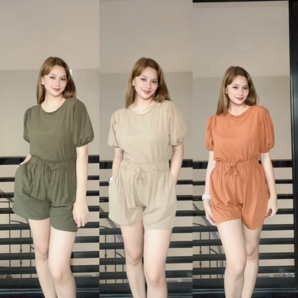 SC114 Puff Sleeves Coordinates Blouse and Trouser Shorts Set | Shopee ...