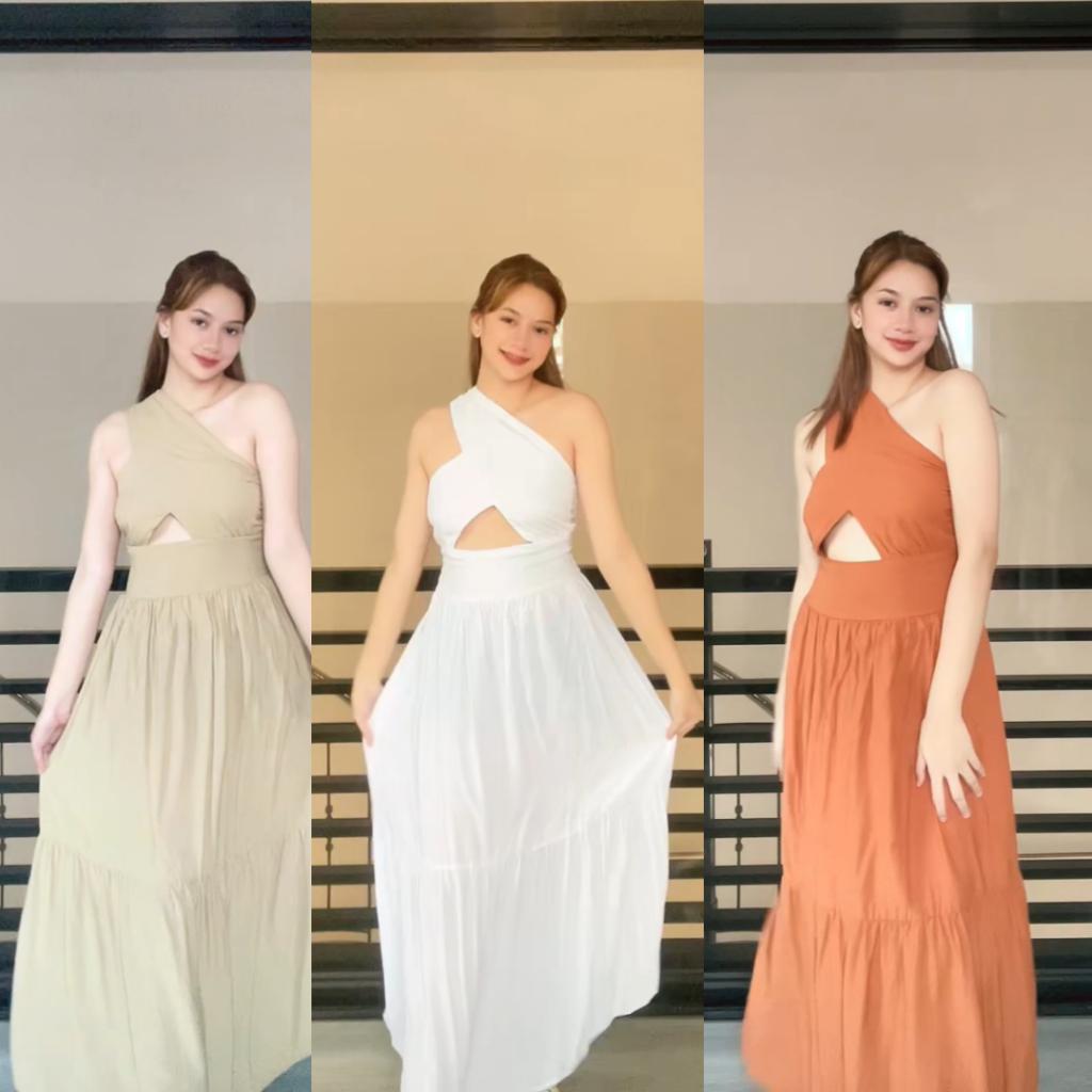 SC125 Cutout Maxi Linen Layered Dress | Shopee Philippines