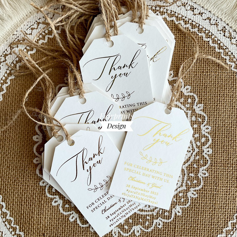 10pcs foil print tags /Thank you gift tags for birthdays / weddings ...