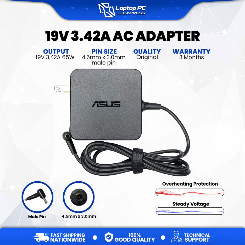 Asus Laptop Charger 19V 3.42A 4.5mm x 3.0mm Original Type Compatible ...