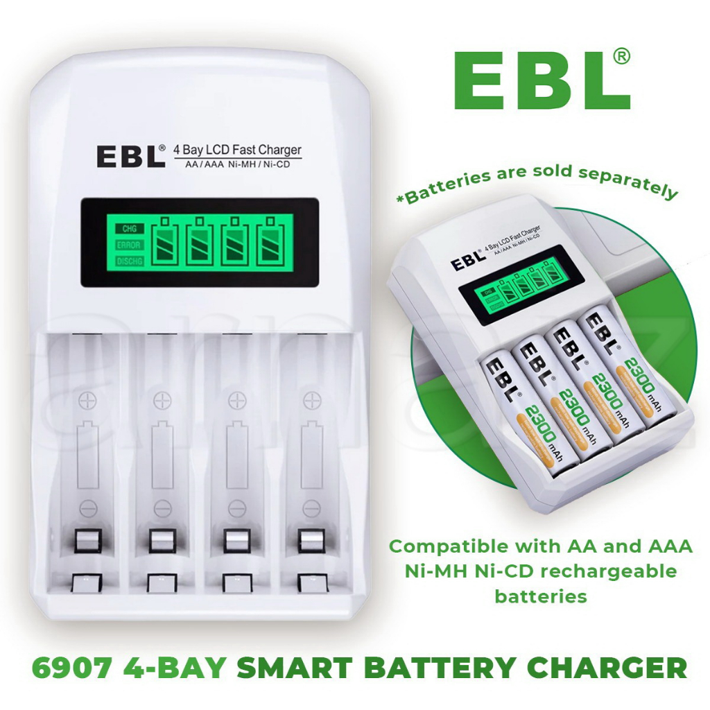 EBL 6907 4 Bay Smart Individual Battery Charger Quick Charging For AA ...
