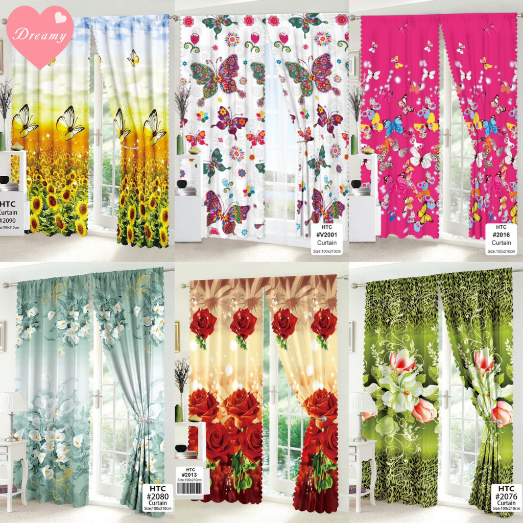 Dreamy Window Curtain Butterfly Kurtina Flowers Door Curtain 100*210CM | Shopee Philippines