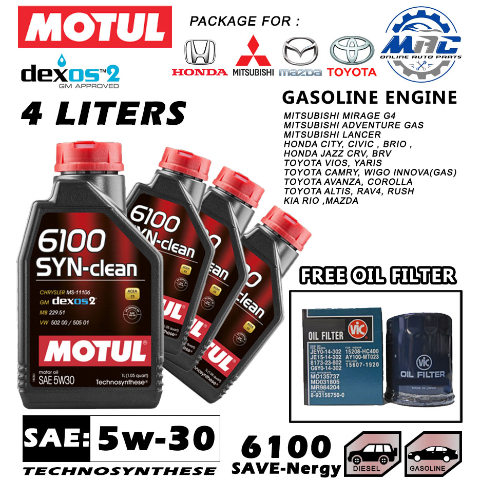 Motul 6100 Syn-Clean 5w-30 5w-40 4 liters GM Dexos 2 Advanced ...