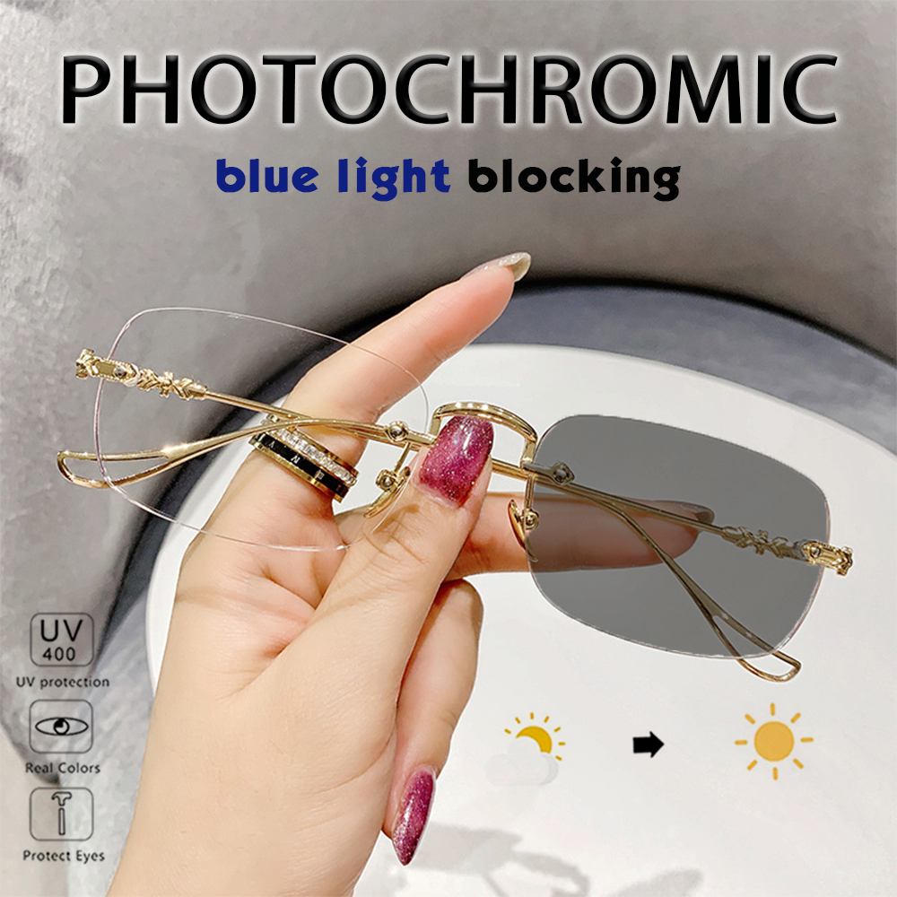 Photochromic Glasses Lightweight and Comfortable Rimless Anti-blue ...
