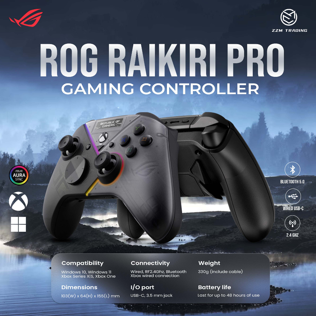 Asus ROG Raikiri Pro Gaming Controller OLED Display 4 Rear Buttons Tri ...
