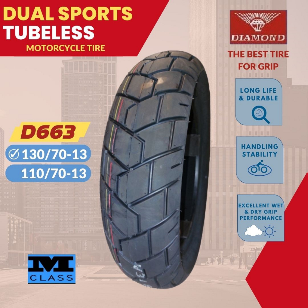 R13 D663 DIAMOND DUAL SPORTS TUBELESS TIRE FOR NMAX, RAPID 150, RFI175 ...