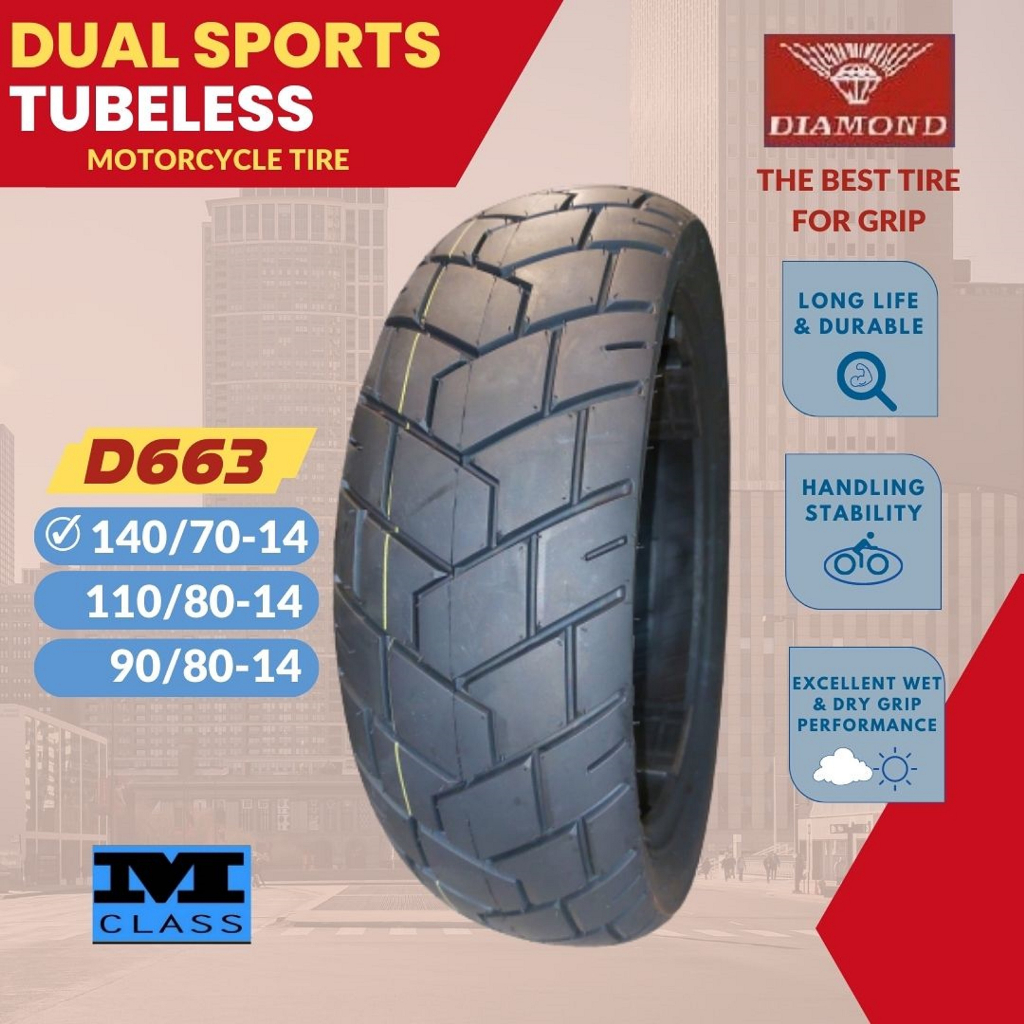 R14 D663 DUAL SPORTS TUBELESS TIRE FOR AEROX 155, PCX160; SUPER 8 ...