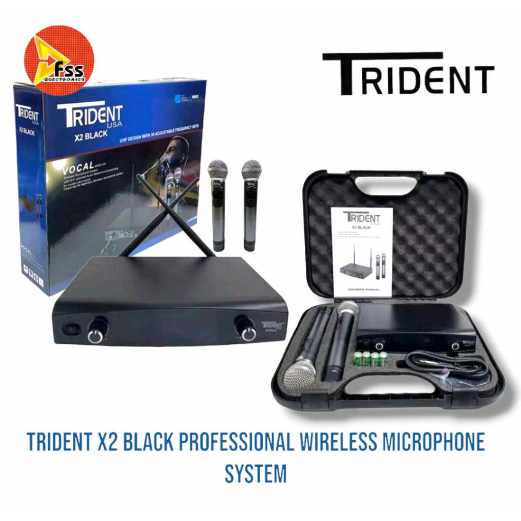 TRIDENT USA X2 BLACK PROFESSIONAL WIRELESS MICROPHONE SYSTEM | Shopee ...